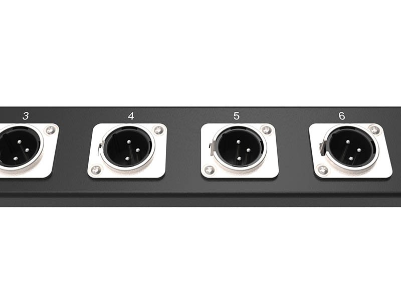 RPX1U08MR 1RU 8-port male XLR patch panel rotated 90° - PropAudio